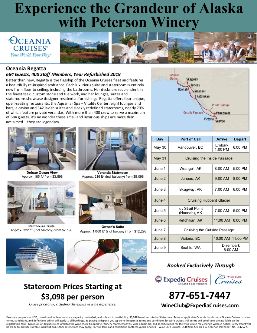 Flyer - Peterson 2023 Alaska 2 - Expedia Wine Club Cruises Flyer - Peterson 2023 Alaska 2 - Expedia Wine Club Cruises