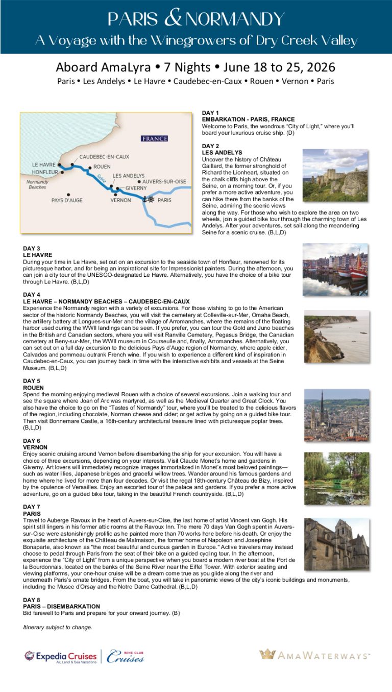 2026 WDCV Wine Cruise Itinerary - Expedia Wine Club Cruises